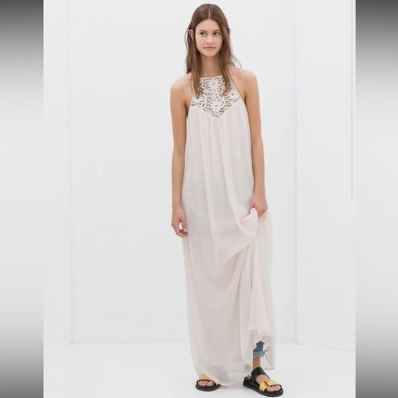 Zara | Dresses | Zara Trafaluc Pale Pink Halter Floral Lace Maxi Dress Size S | Poshmark